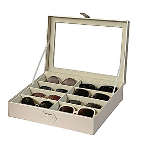 UnionPlus 8-Slots Sunglasses Case Organizer, Eyeglass Glasses Display Holder Collector, Multiple Sunglasses Storage Case, Pearly-lustre Beige