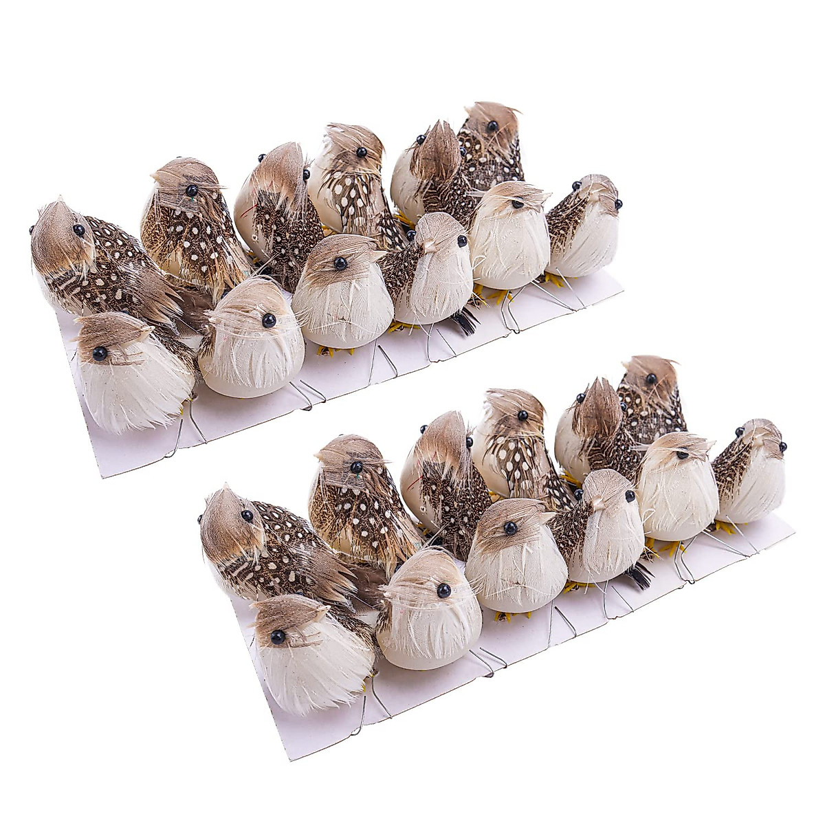 Warmtree 24 Pcs Artificial Simulation Birds Feather Mini Bird Decorative Fake Birds for Christmas Tree Craft Home Ornaments Garden Wedding Decoration (Set B)