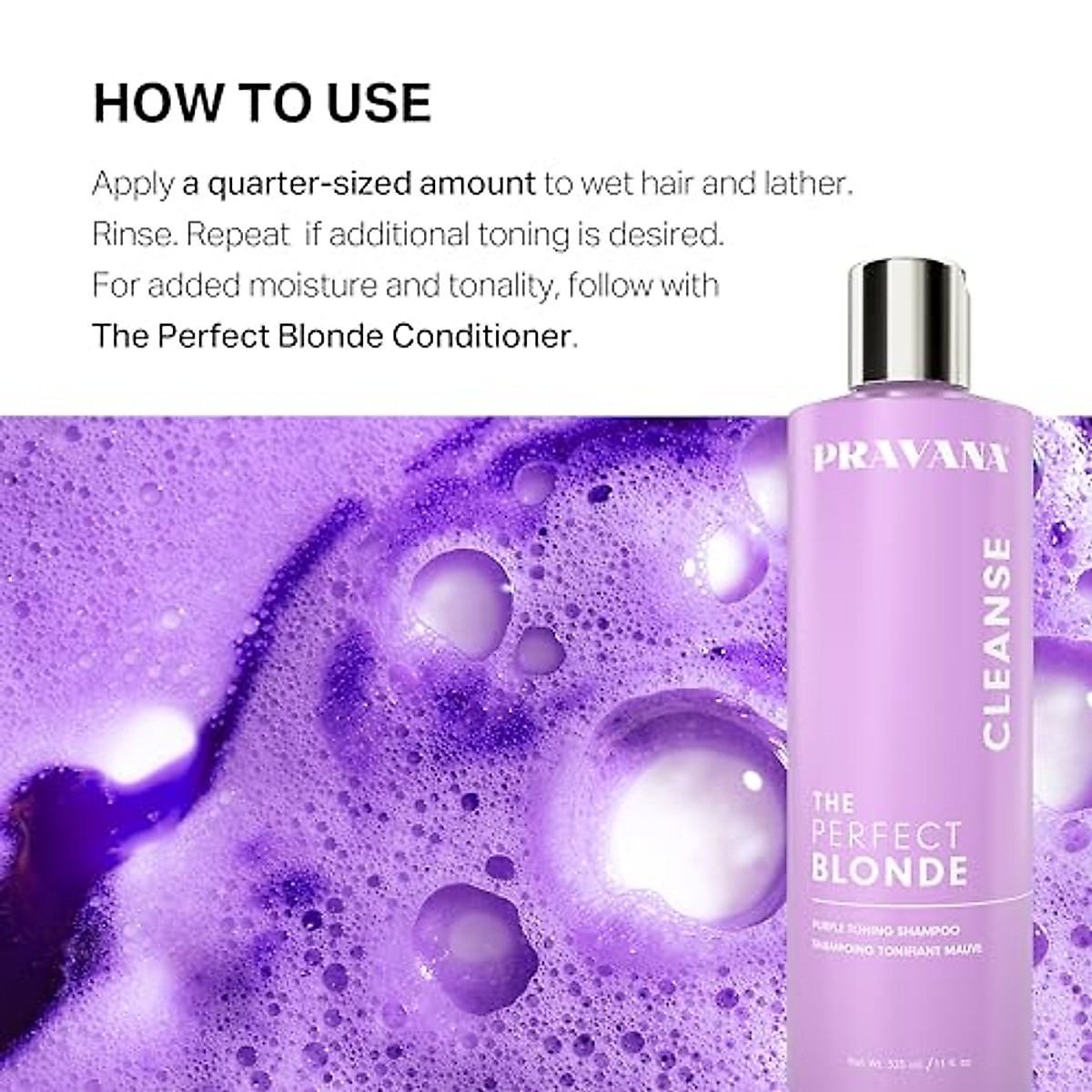 PRAVANA The Perfect Blonde Purple Toning Shampoo | Neutralizes Brassy, Yellow Tones | For Color-Treated Hair | Adds Strength, Shine, Elasticity | 33.8 Fl Oz