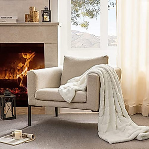 Kingole Faux Rabbit Fur Luxury Throw Blanket, Cozy Couch Sofa Bed Super Soft and Warm Plush Microfiber 350GSM, 50 x 60 Inch, Cream White