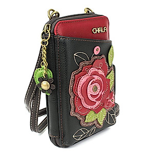 Chala Group Chala Handbags Red Rose Wallet Crossbody Handbag, Convertable Strap, 5.25 inchw x 7.5 inchh x 1.5 inchd, Burgundy