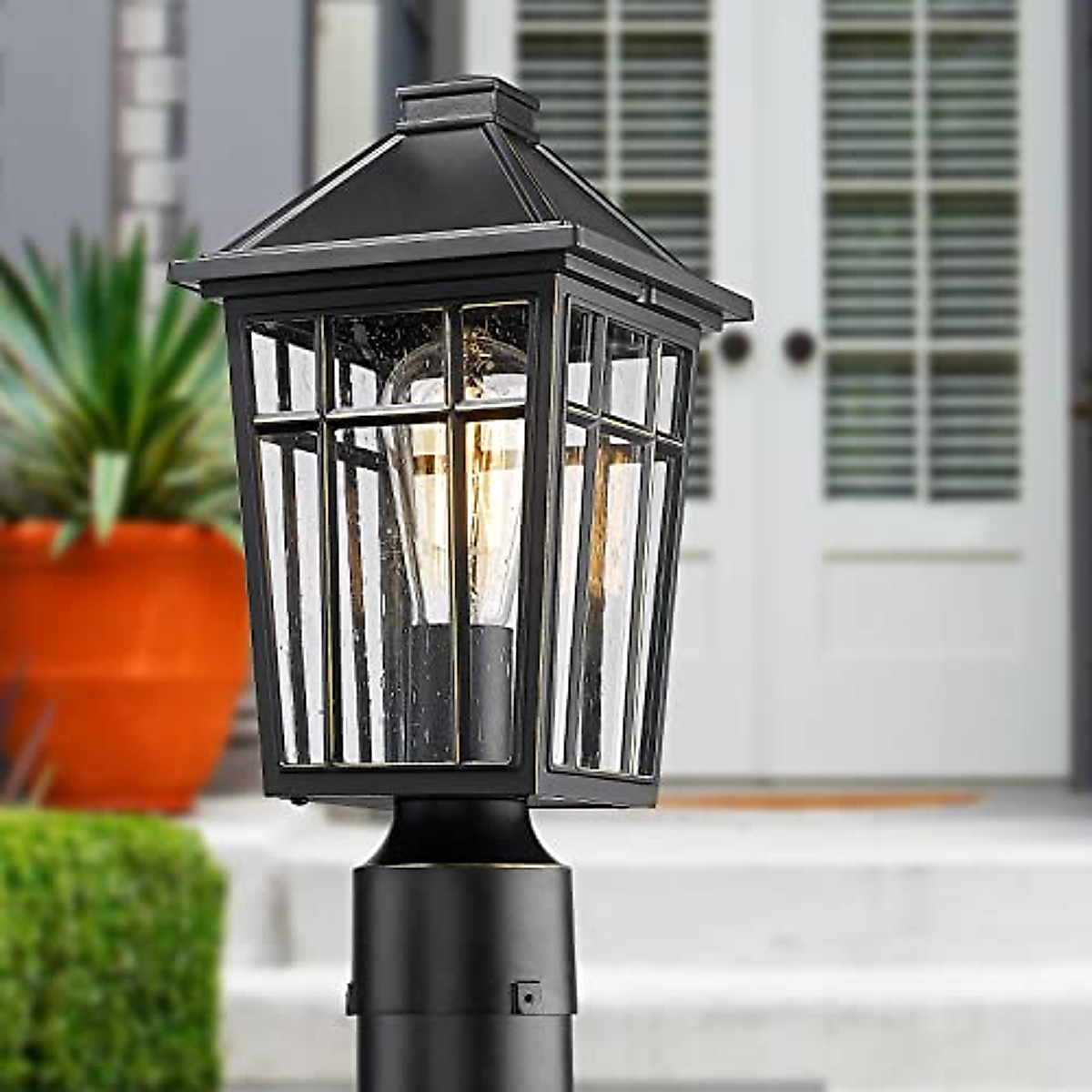 Darkaway Post Lights Outdoor Lamp Post Light Fixture Outdoor Lighting, Light Posts for Outside with Seeded Glass Aluminum Housing for Outdoor Garden, Patio Post Base/Pole Mount
