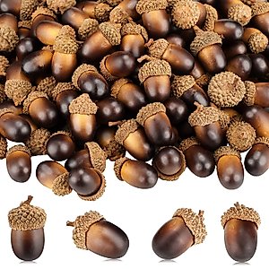 Syhood 300 Pieces Artificial Acorn Decor Fake Nutty Craft Acorns Acorn with Natural Acorn Cap Fruit Props Simulation Mini Acorns for Fall Home Kitchen Decor Autumn Thanksgiving Wedding (Dark Brown)