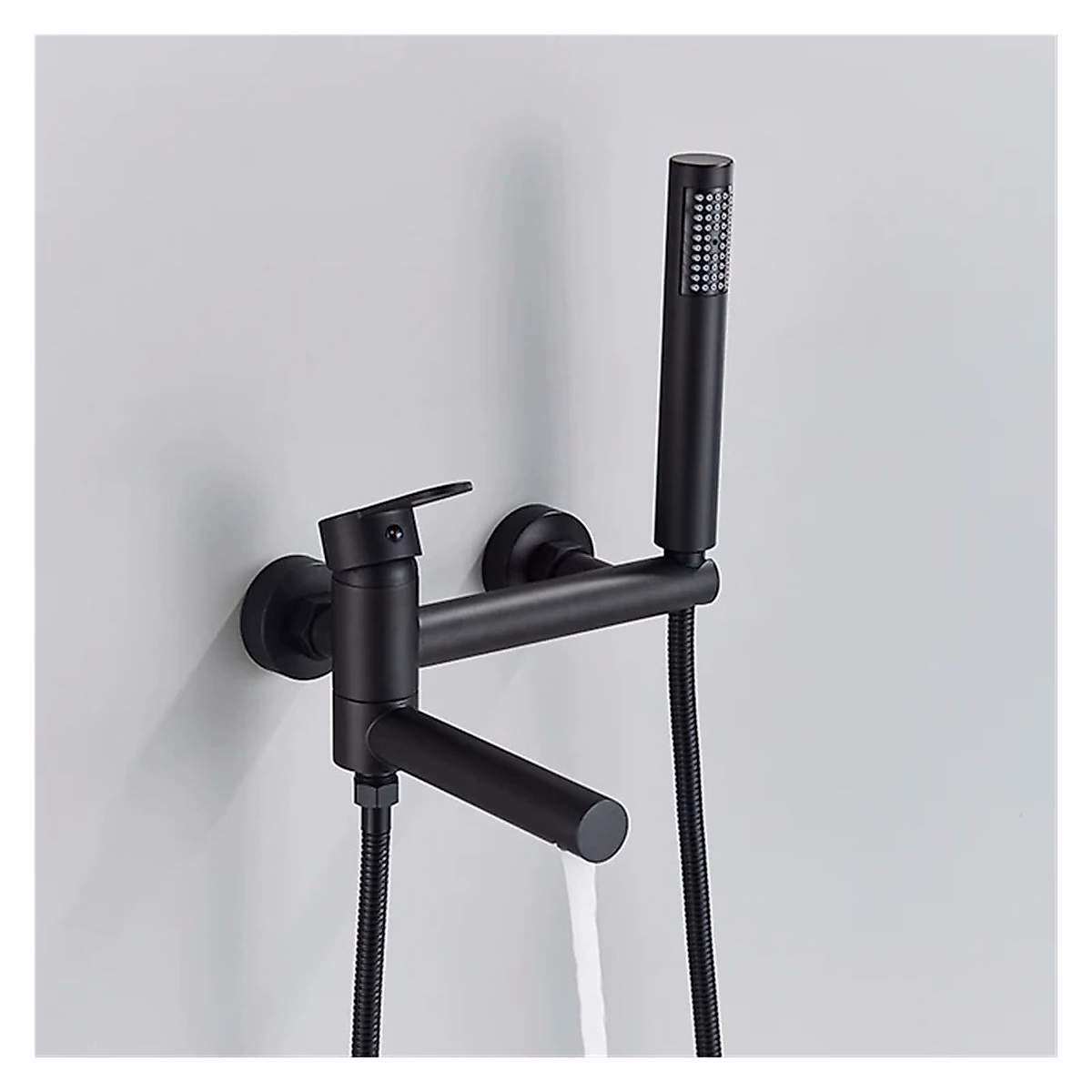 MIYANXI Brushed Gold Bathtub Faucet Swivel Spout Shower Faucet Wall Mounted Hot Cold Water Mixer Compatible with Bathroom Chrome Bath Shower Faucet,Kitchen Sink Faucet, Black, WJ5501