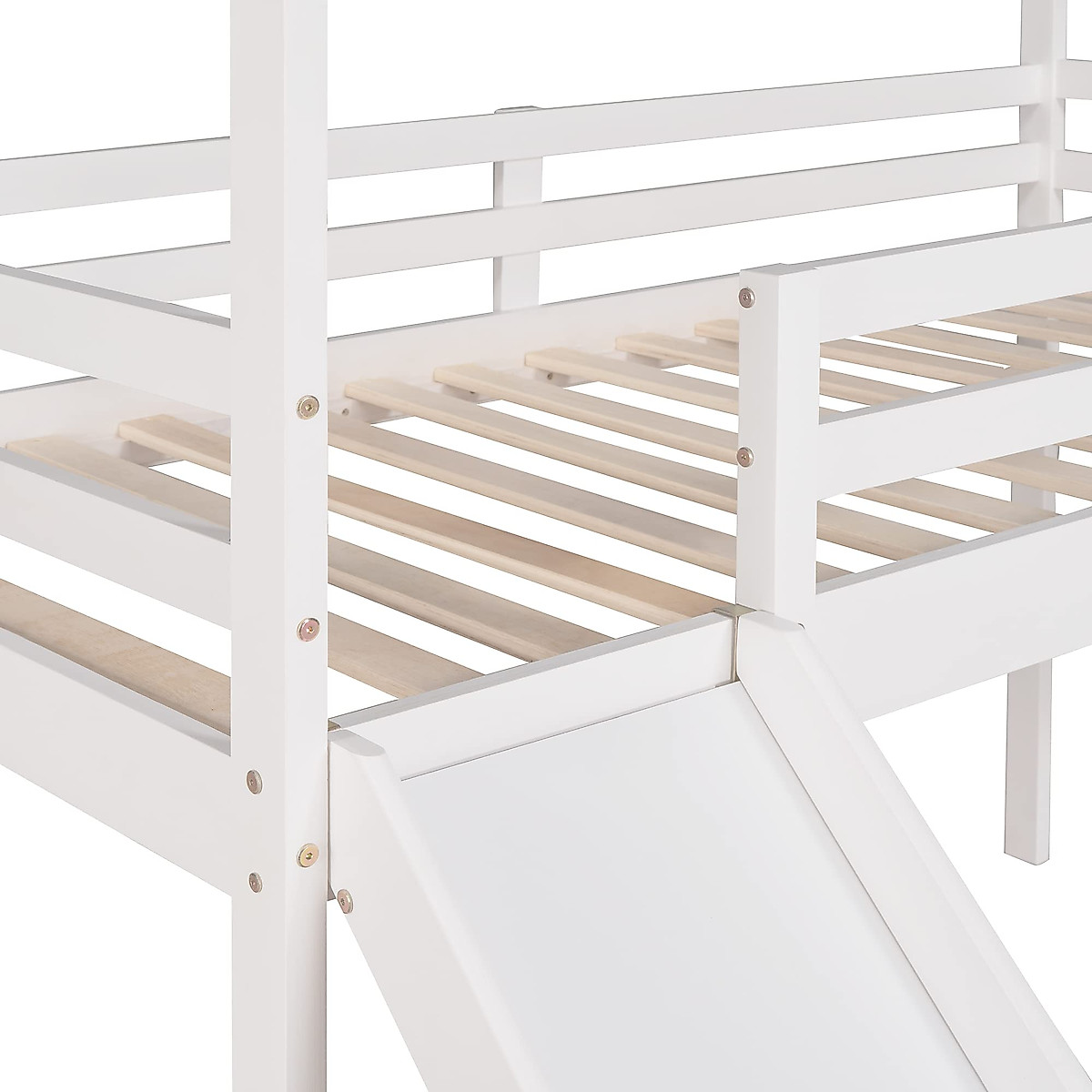 Harper & Bright Designs Twin Size Loft Bed with Slide, House Loft Bed with Slide, Solid Wood Bed Frame for Kids Girls & Boys, White