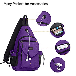 MOSISO Sling Backpack,Canvas Crossbody Hiking Daypack Bag with Anti-theft Pocket, Purple