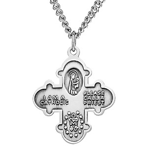 Amazon Essentials Sterling Silver Four Way Medal with Antique Finish and Stainless Steel Chain, 24" (previously Amazon Collection)