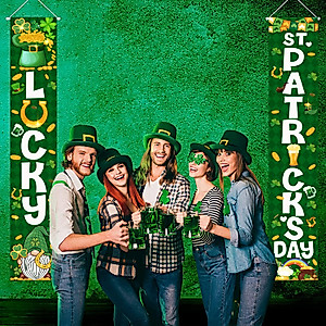 Happy St Patricks Day Banner, St Patricks Day Door Banner, Green Gold St Patricks Day Porch Sign for St Patrick's Day Party Decorations, Lucky St. Patrick's Day Banner for Indoor Outdoor tineit