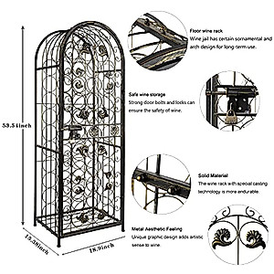 OOir onOO Wine Rack Freestanding Floor Wrought Iron Wine Rack Jail 45 Bottles Wine Holder 53 Inch Large Hand Made European Style Wine Rack - Bronze