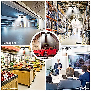 Mefflypee 2 Pack LED Garage Lights, 120W Deformable LED Garage Ceiling Lights with 4 Adjustable Panels, 12000LM E26 LED Shop Lights for Garage, Basement, Barn, High Bay Light (2 Pack)