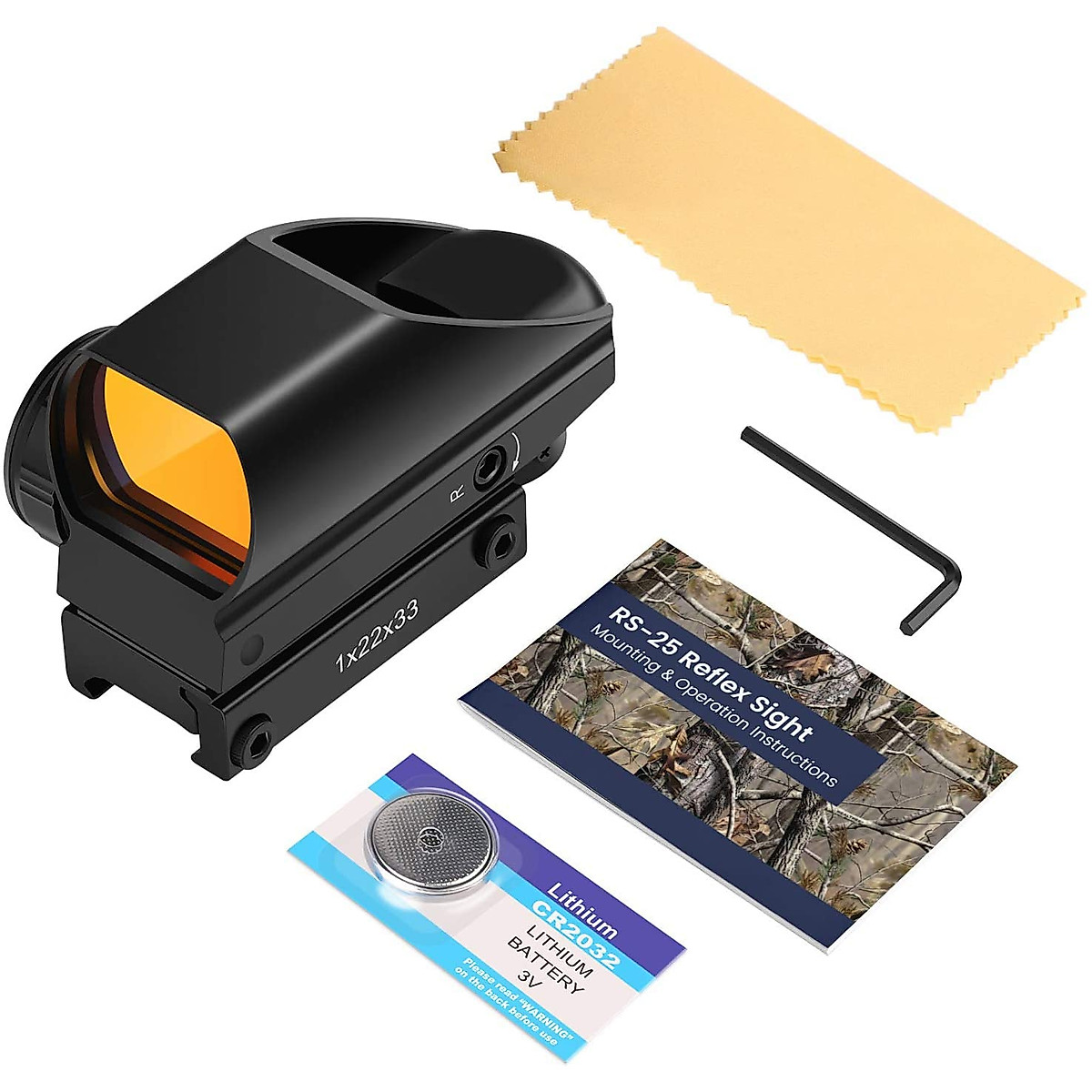 OTW RS-25 1x22x33mm Reflex Sight, Multiple Reticle Red Dot Sight with Picatinny Rail Mount, Absolute Co-Witness