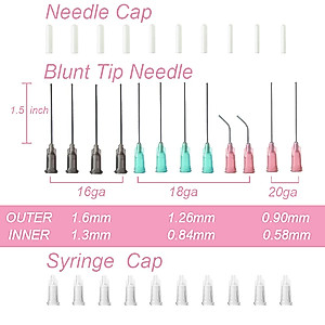 Injection Syringe 5ml Blunt Tip Syringes Luer Lock 16Ga 18Ga 20Ga Blunt Needle with Caps, for Epoxy Resin Oil Glue Ink Injector Craft Paint Industrial adhesives sealants lubricants Lab Science