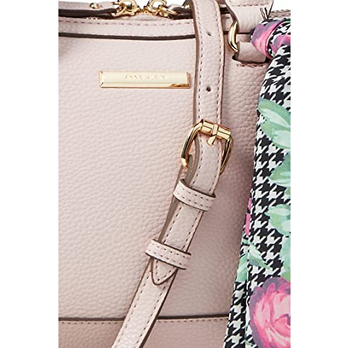Anne Klein Mini top Handle crosbbody, Petal Pink/Floral HoundstoothScarf