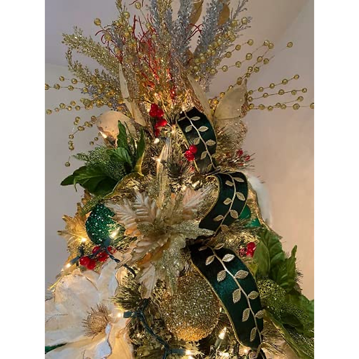 Dark Green Wired Velvet Ribbon for Gift Wrapping, Chrisrtmas Tree (2-1/2 inch, 5 Yards)