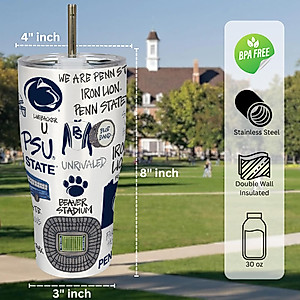 Penn State University 30oz Stainless Steel 3D Icon Travel Mug –High Performance Double-Walled Thermos w/Convertible Lid & Straw –Insulated Decorative NCAA Beverage Tumbler –For Hot or Cold Drinks