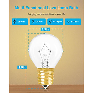 Lava Lamp Bulb 25 Watt, E17 Intermediate Base 6 Packs The Lava Original Replacement Bulb for 14.5-Inch Lava Lamp, Soft Warm White Glow, Long Life, High Temp Resistance, High-Output Heat S11 Bulb