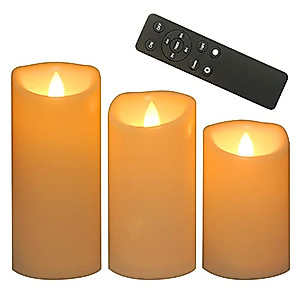 2WDECOR Waterproof Outdoor Battery Operated Flameless Candles with Remote and Timer Flickering Battery Operated LED Pillars Lights for Home Garden Wedding Christmas Decor 3x5, 6, 7 Inches, Set of 3