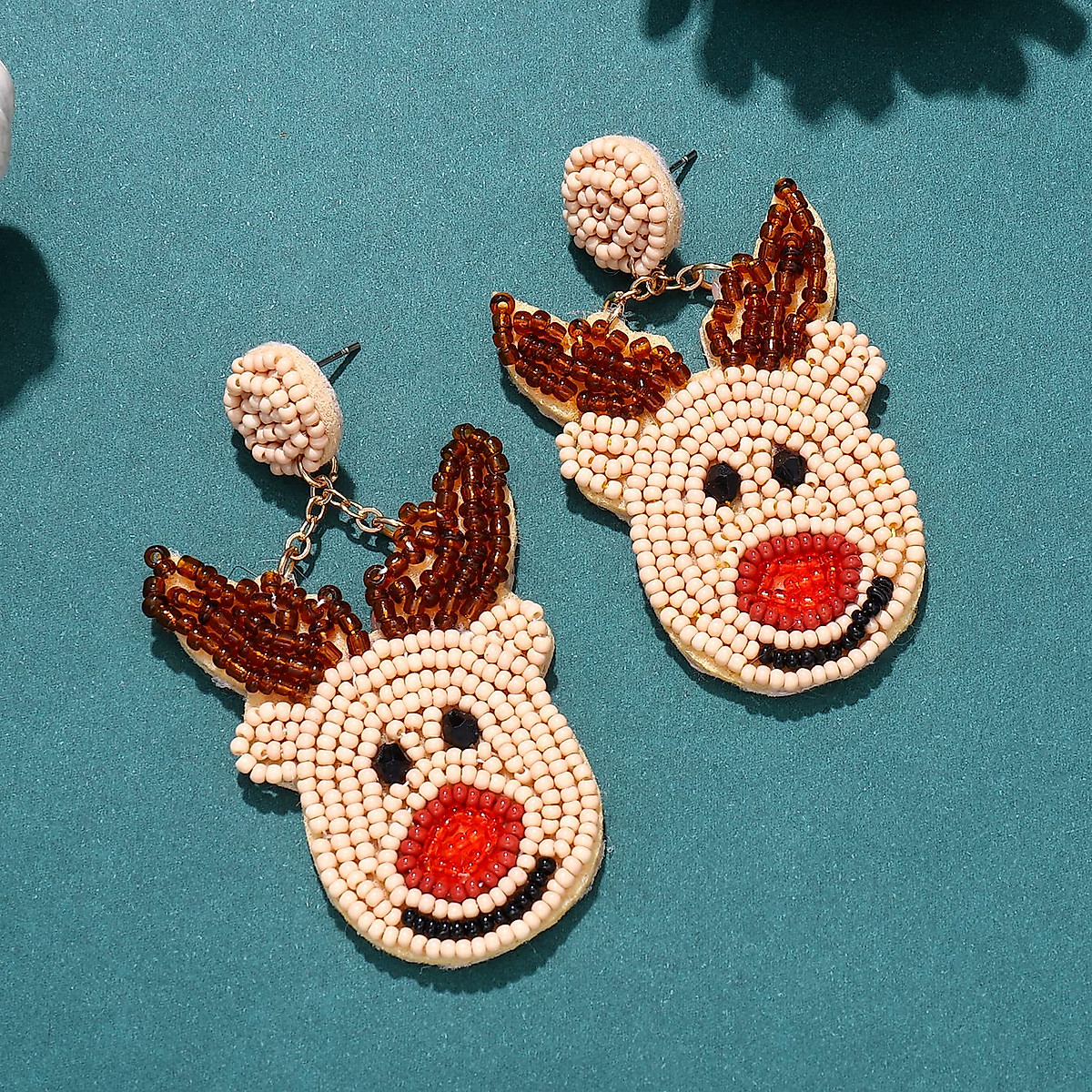 Christmas Earrings for Women Beaded Holiday Reindeer Bulb Boot Earrings Handmade Christmas Tree Drop Dangle Earrings Festive Jewelry Gifts (Reindeer)