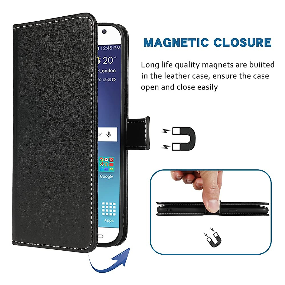 FDCWTSH Compatible with Samsung Galaxy J5 2015 Wallet Case Wrist Strap Lanyard Leather Flip Cover Card Holder Cell Phone Cases for Glaxayj5 Glaxay GalaxyJ5 SM J500 J500F J500H Black