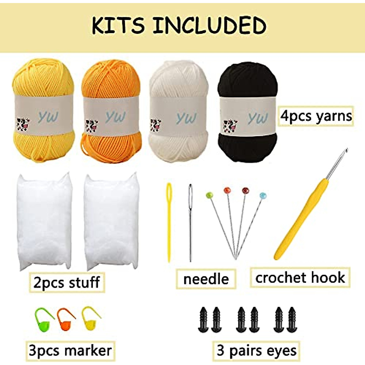 3 Pattern Crochet Kits - Crochet 3 Different Patterns Sets for Beginners/Experts - Rabbit, Chicken, Bee for Adult Starters, Kids, Includes Enough Yarns, Hook, Accessories