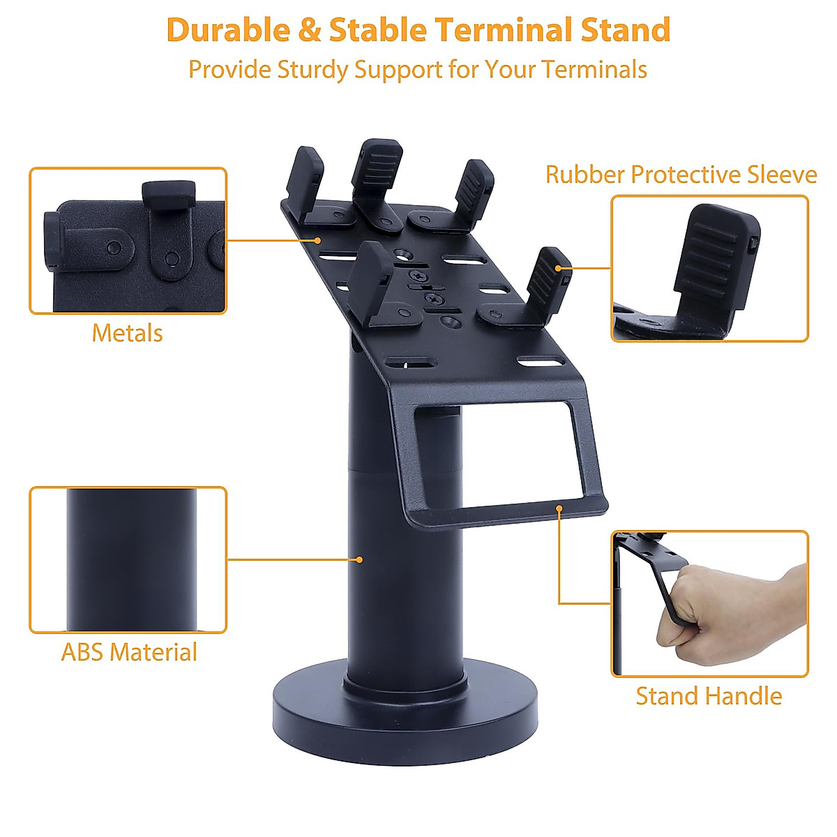 Universal Credit Card Terminal Stand for Square Terminal, 7" Tall Swivel and Tilt Credit Card Readers Square Stand with Handle for Most POS Machine, Screw-in and Adhesive Installation, Black