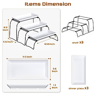 Bumusty 3-Tier Plastic Serving Tray Set, 11.5" Platters with 3 Collapsible Metal Stand Display for Cupcakes, Serving Food, Dessert, Fruit, Microwave-Safe, Black