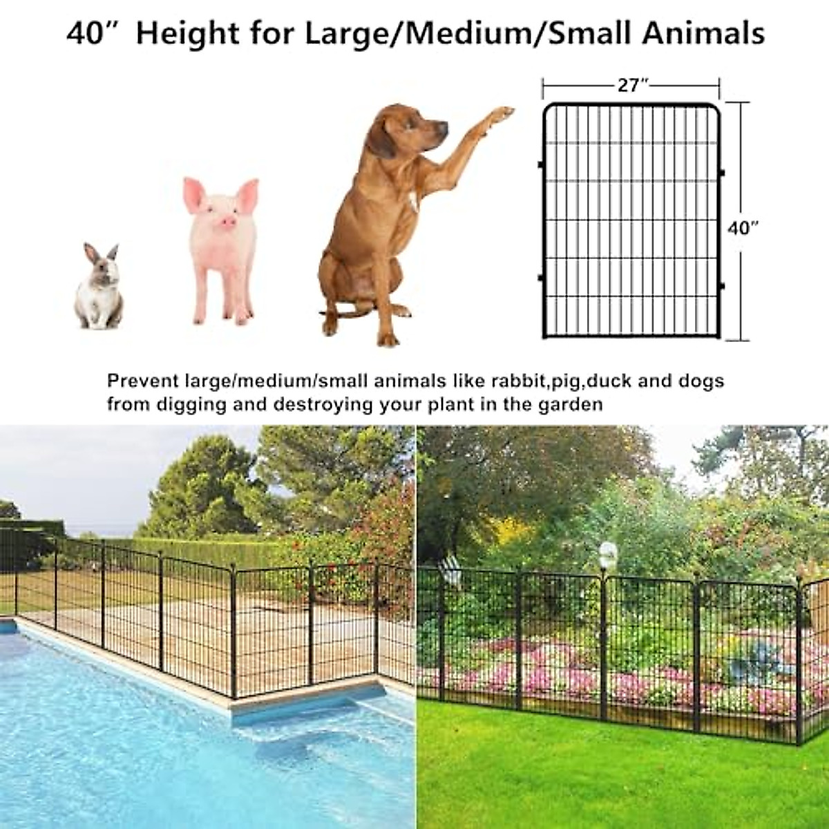 Decorative Garden Fence with Gate Fencing for Yard 40in(H) x 18ft(L) Metal Garden Fencing Temporary Camping Fence Outdoor Dog Playpen Garden Fence Animal Barrier Rustproof No Dig Garden Border
