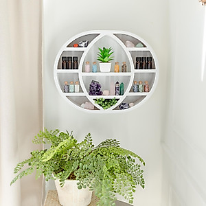 Crescent Moon Shelf Decor - Wooden Moon Shelf for Crystals, Stones & Essential Oil Display, Moon Phase Wall Decor, Crystal Shelf Display, Boho Shelf for Bedroom - Patented - 17 x 14 x 3.5 in. (White)