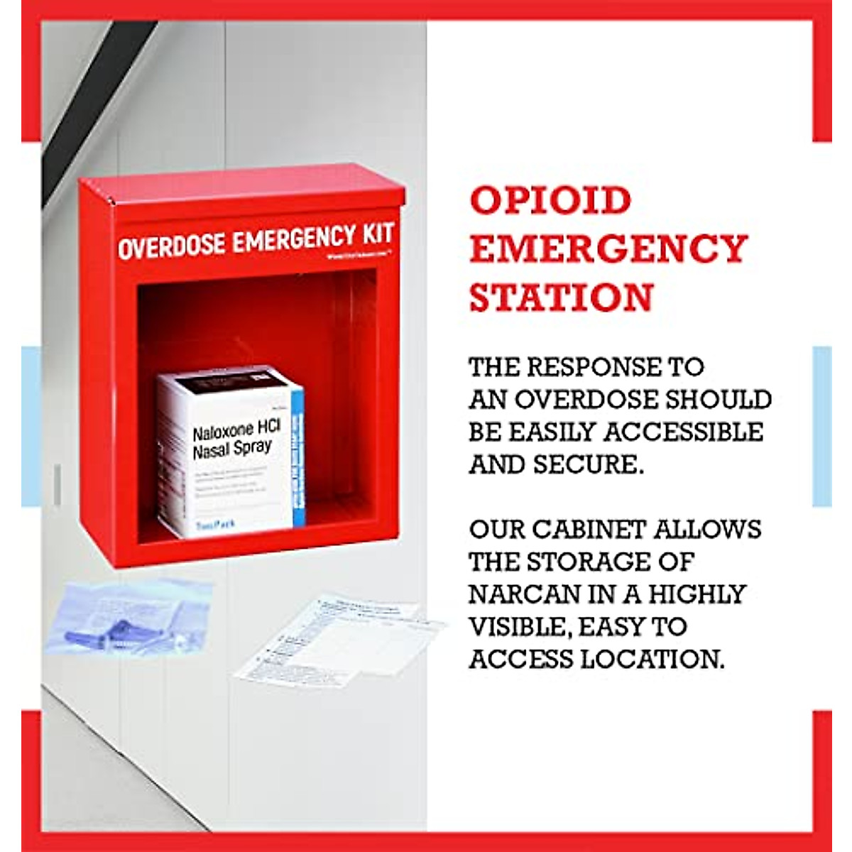 Windy City Cabinet Nasal Spray Overdose Kit Non Locking Cabinet, High Visibility Cabinet for Emergency First Aid Supplies, Non Locking