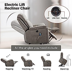 Phoenix Home Large Power Lift Chair with Massage and Heat for Elderly Recliner, Brown