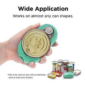 Kitchen Mama One Touch Electric Can Opener: Open with Simple Press of A Button - Auto Stop As Task Completes, Ergonomic, Smooth Edge, Food-Safe, Battery Operated (Teal)