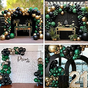 RUBFAC 65 Pcs Black Gold and Green Balloon Arch Garland Kit, 12 Inches Dark Green Gold Balloons for Black Wedding Safari Jungle Birthday Decorations