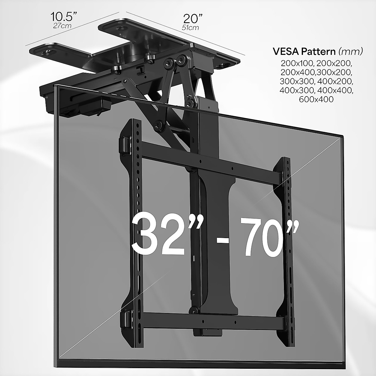 VIVO Electric Flip Down Swiveling Ceiling TV Mount for 32 to 70 inch Screens, Large Motorized Flat Ceiling VESA Mount, App and Voice Control, Black, MOUNT-E-FD70S