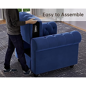 Morden Fort Classic Chesterfield Loveseat Set 60'', Tufted Loveseat Sofa Set with Solid Wood Legs Thick Cushion, Pet-Friendly 2-Seater Sofa Couch for Living Room Bedroom Apartment - Velvet Blue