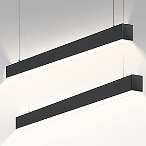 Barrina LED Linear Light, 4FT Linkable 12W Uplight and 45W Downlight, 2700K 4000K 5000K Color Changing, Seamless Connection LED Shop Pendant Lighting Fixtures for Office, ETL Listed, 2 Pack Black