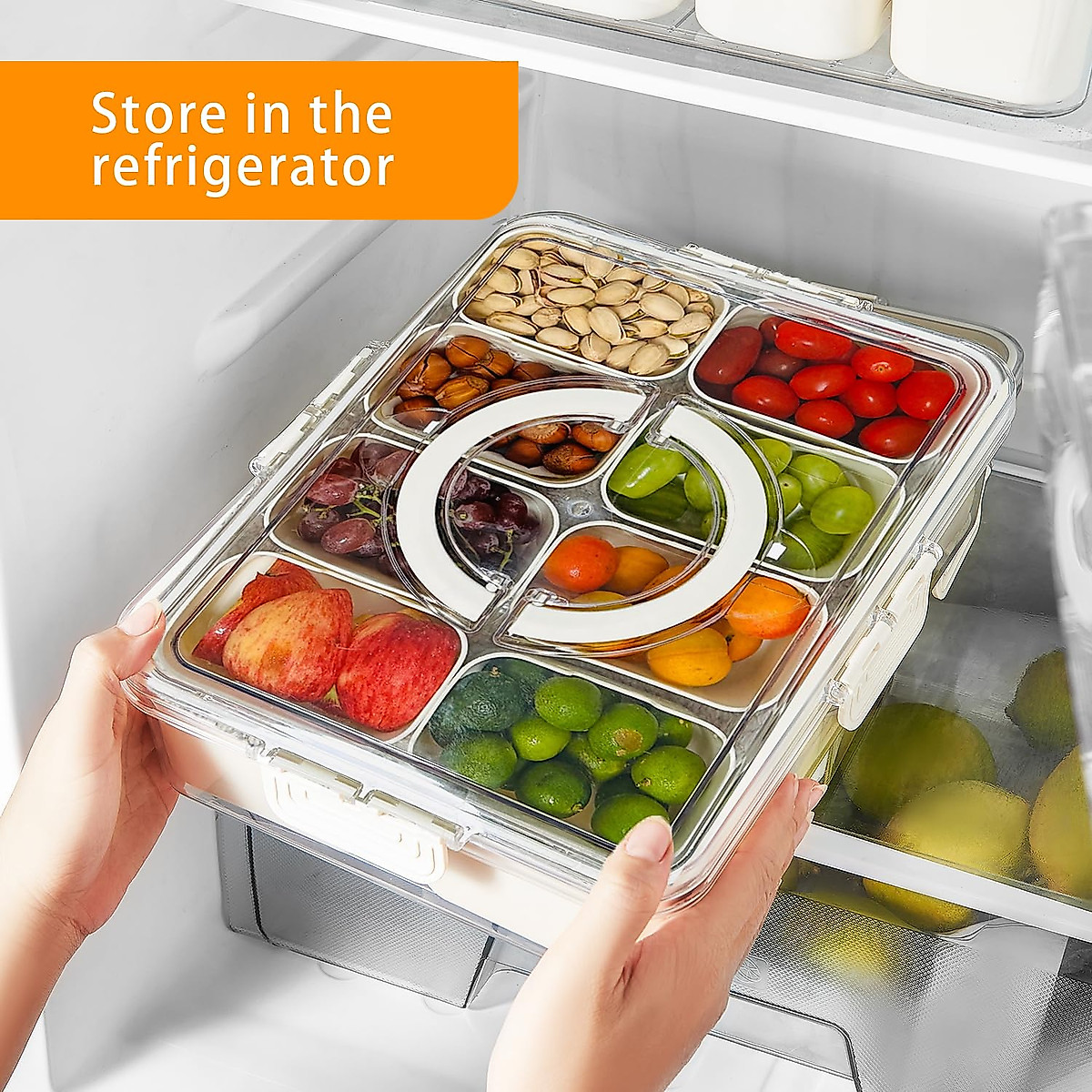 Kinnsto Snackle Box Container Meal Prep Divided Portion Serving Platters and Trays with Lid Handle Reusable Vacation Camping Travel Beach Essentials Food Fruit Veggie Organizers and Storage for Fridge