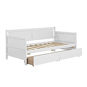 HOUAGI Daybed with 2 Storage Drawers,Twin Size Sofa Bed for Bedroom Living Room,White