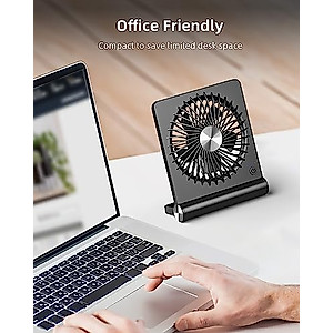 Koonie Portable Desk Fan, 3.5-20hrs Battery Operated Small USB Fan with Ultra Quiet 180° Tilt Folding, Rechargeable Personal Fan with 3 Speeds Strong Wind for Home Office Desktop, Black