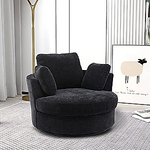 Setawix 42.2" W Swivel Barrel Chair Swivel Accent Sofa with Pillows 360 Degree Swivel Round Sofa Modern Oversized Arm Chair Cozy Club Chair for Bedroom, Living Room, Lounge, Hotel