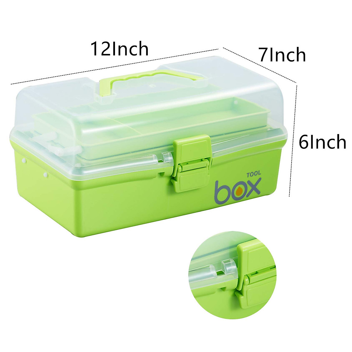 Kinsorcai 12'' Three-Layer Clear Plastic Storage Box/Tool Box, Multipurpose Organizer and Portable Handled Storage Case for Art Craft and Cosmetic (Green)