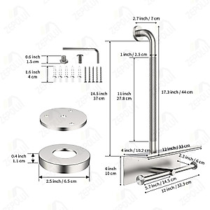 Toilet Paper and Wipes Holder Grab Bar Combo, Zepolu Brushed Nickel Anti-Slip Safety Bar, Wall Mounted Bathroom Handrail w/Storage Shelf, Stainless Steel Handicap Toilet Paper Holder Assist Handle