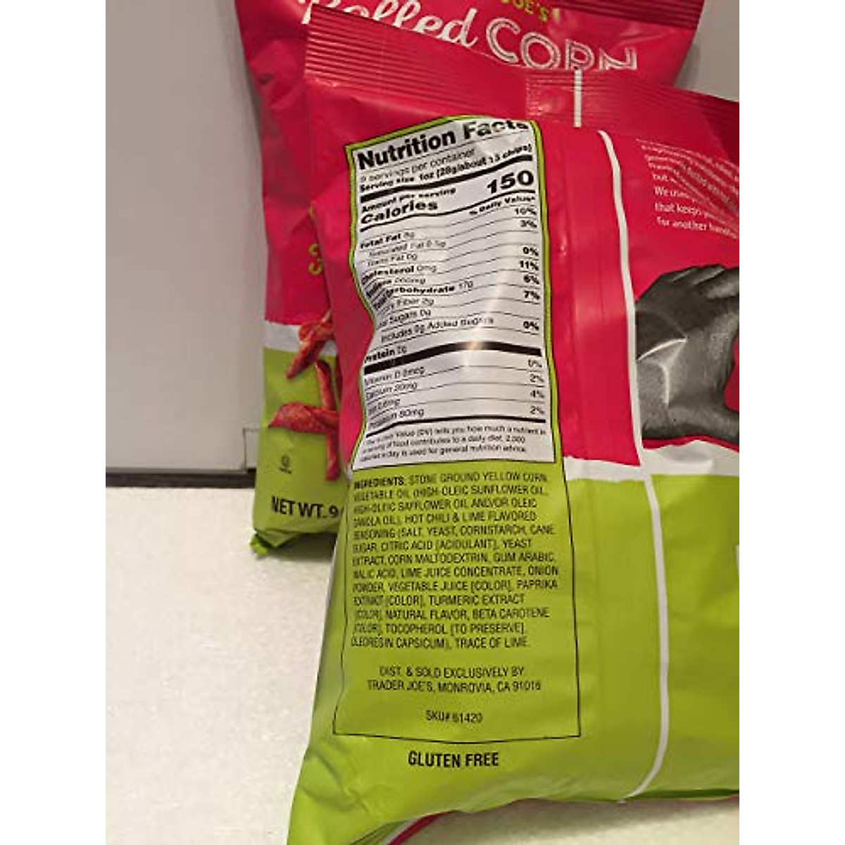 Trader Joe's Rolled Corn Tortilla Chips - Chili & Lime Flavored - Gluten Free - NET WT. 9Oz (255g) - Pack of 2 Bags