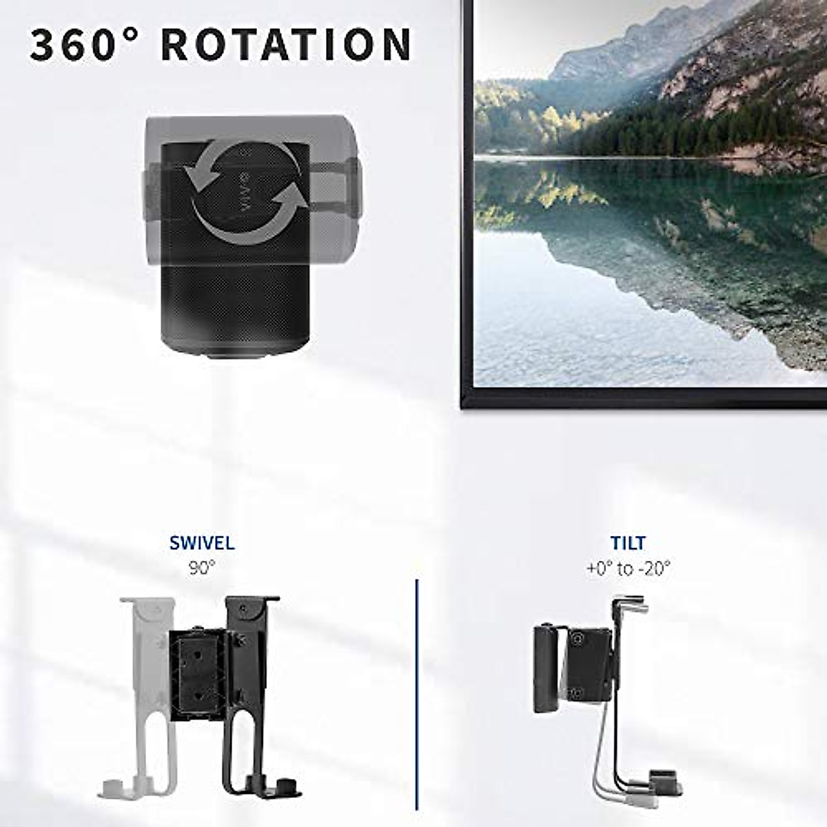 VIVO Dual Wall Mount Brackets Designed for Sonos One, SL, and Play:1 Audio Speakers, Adjustable Mounting for 2 Sonos Speakers, Black, MOUNT-PLAY1B