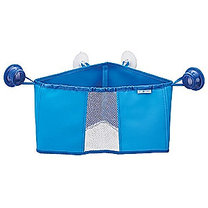 iDesign IDjr Neoprene Suction Cup Corner Bathroom Shower Caddy Basket, Baby Bath Toy Organizer, 13.5" x 11" x 11" - Blue