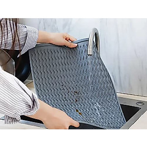 Silicone Heat Resistant Drain Pad Dish Draining Mat Non Slip Drying Pad Dry Fast Sink drying mat for Kitchen Black Grey Pink Red (Pink)