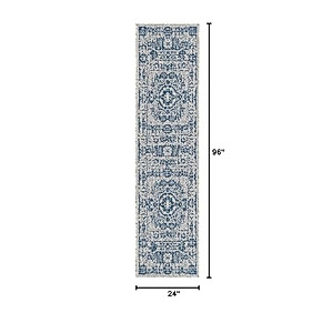 Unique Loom Outdoor Traditional Collection Area Rug - Timeworn (2' x 8' Runner, Blue/ Gray)