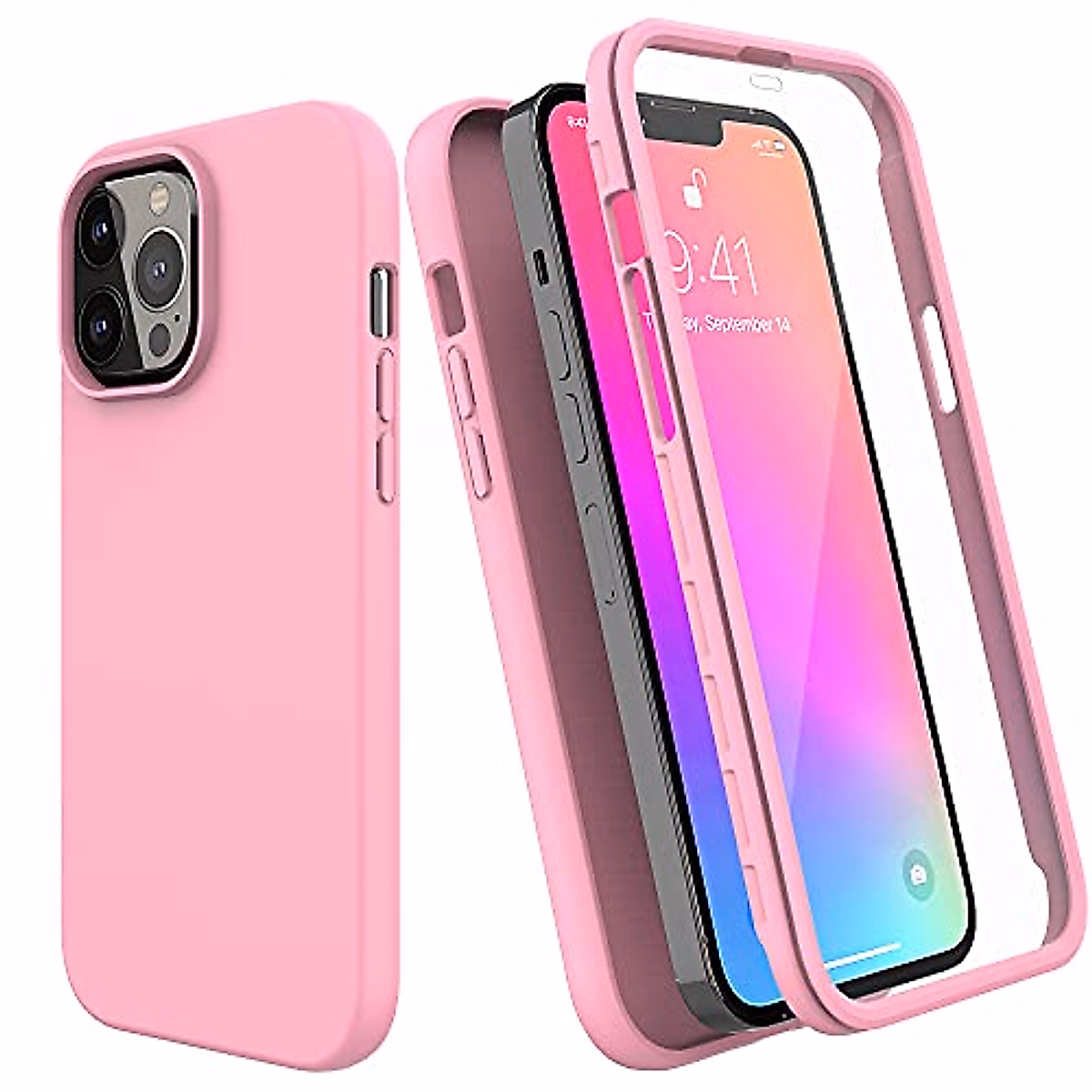 GW USA Compatible for Apple iPhone 13 Pro Max / 12 Pro Max Case with Built-in Screen Protector,Rugged PC Front Cover + Soft TPU Non-Slip Cover, Shockproof Full-Body Protective Case Cover - Pink
