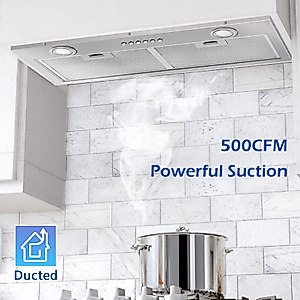 ONEEON 30" Range Hood Insert - 500 CFM Stainless Steel Built-in Kitchen Vent w/ 4-Speed Exhaust Fan, Dishwasher-Safe Baffle Filters, LED Lights & 3-Min Delayed Shutdown