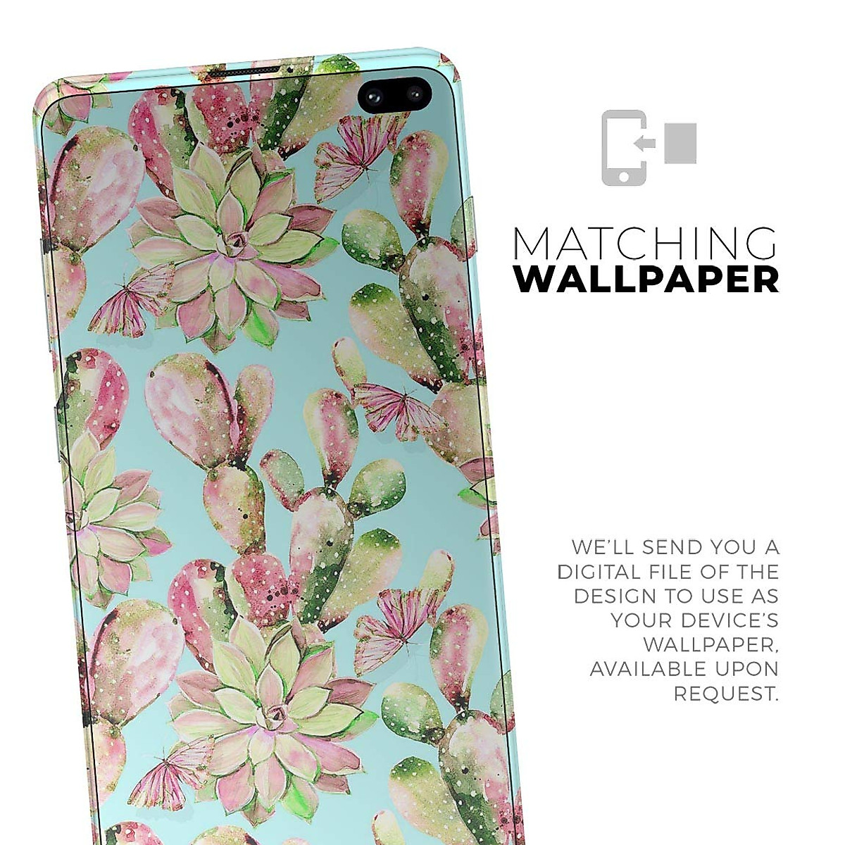 DesignSkinz Watercolor Cactus Succulent Bloom V4 Protective Vinyl Decal Wrap Skin Cover Compatible with The Samsung Galaxy S20 (Screen Trim & Back Glass Skin)