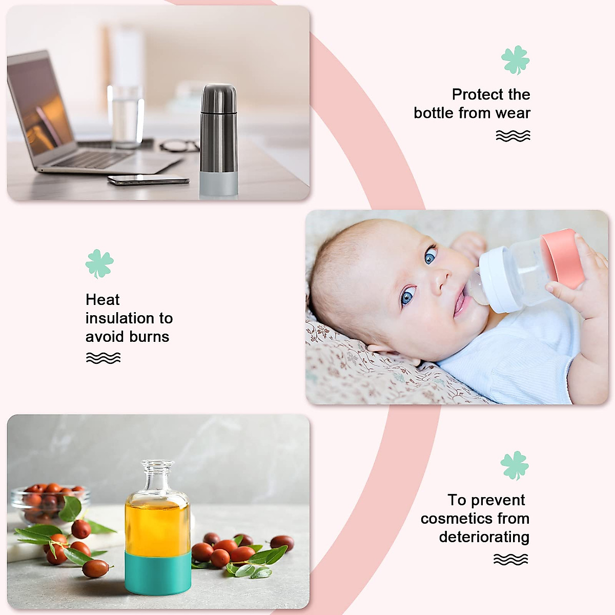 Honeydak 3 Pieces Silicone Sleeve Bottom Base Accessories for 16 oz Spray Bottles Anti Slip Cosmetic Spray Bottom Cover Washable Rubber Bottom Base for 12 to 24 oz Water Bottles (Pink, Blue, Grey)